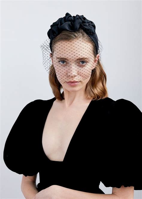 Triple Rosette With Veil In Black Veil Rosette Headband Luxury Hair