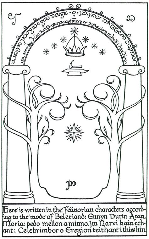 Black And White Arch Drawing With Trees And Crown Tolkien Designs