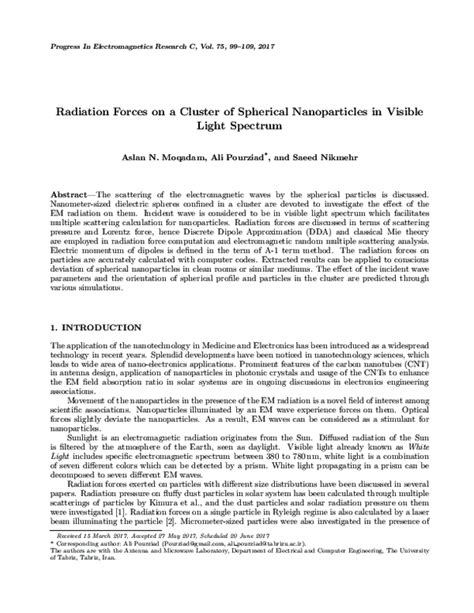 Pdf Radiation Forces On A Cluster Of Spherical Nanoparticles In Visible Light Spectrum