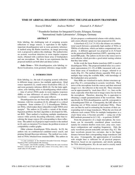 Pdf Time Of Arrival Disambiguation Using The Linear Radon Transform