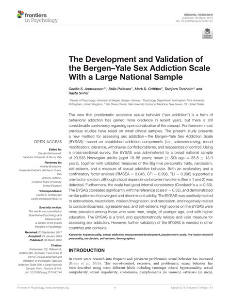 Pdf The Development And Validation Of The Bergenyale Sex Addiction