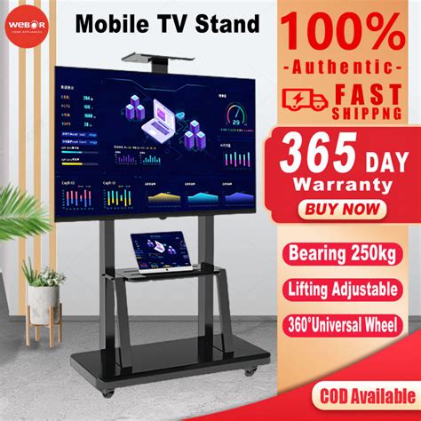 Webor Removable Tv Stand With Wheels 32 75 Inch Screen Stand Mobile Tv Stand 360 Degree Rotation