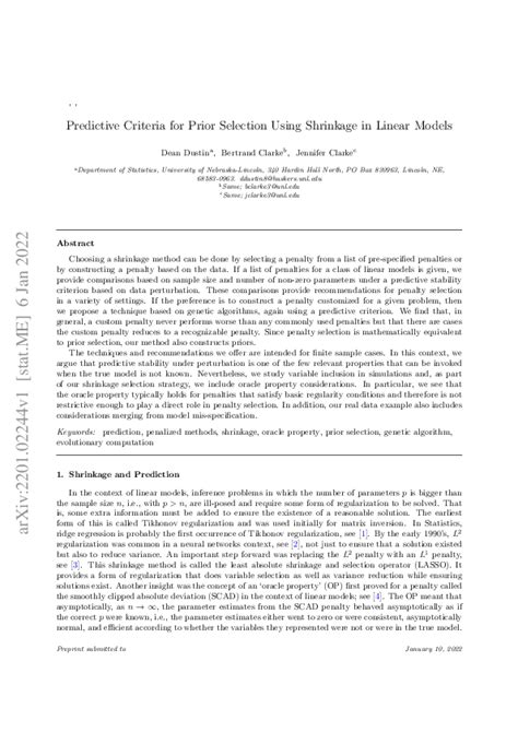 Pdf Predictive Criteria For Prior Selection Using Shrinkage In Linear Models