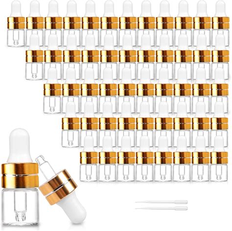 Comrzor 50 Pack 1ml Clear Glass Dropper Bottles With 2 Pcs Plastic