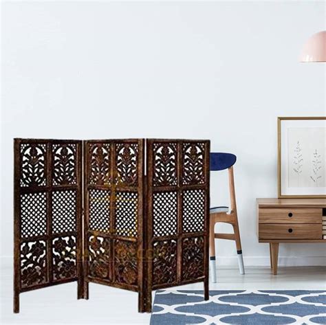 Soul Light Art Wooden Partition For Living Room Partition Brown 3 Panel Solid Wood Decorative