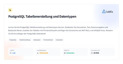 Postgresql Tabellenerstellung Und Datentypen Labex
