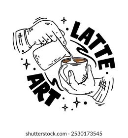 Latte Art Vector Black White Hand Stock Vector Royalty Free