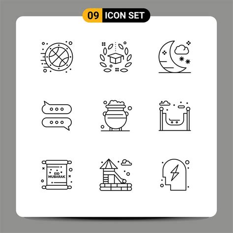 Set Of 9 Commercial Outlines Pack For Gold Chatting University Message Bubble Editable Vector