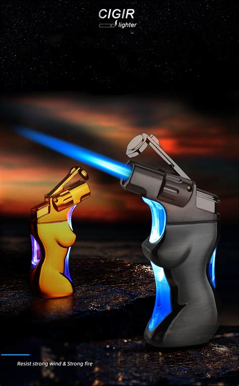 Metal Handgun And Sexy Erotic Nude Lady Butane Torch Lighter