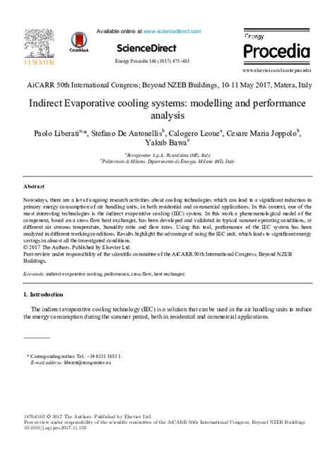 Pdf Indirect Evaporative Cooling Systems Modelling And Performance