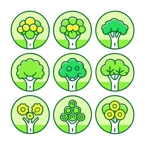 Nine Green Trees In Circle Shapes White Background Premium Ai Generated Vector