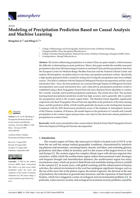 Pdf Modeling Of Precipitation Prediction Based On Causal Analysis And Machine Learning