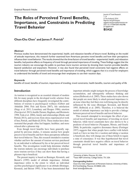 2014 The Roles Of Perceived Travel Benefits Importance And