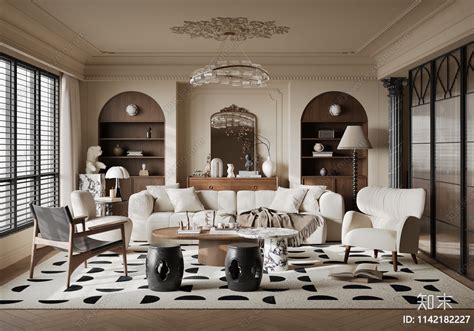 法式复古风客厅su模型下载【id1142182227】知末su模型网