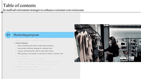 Y163 In Mall Advertisement Strategies To Enhance Customer Conversion Rate Table Of Contents Mkt