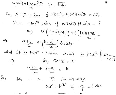 If A 0 B 0 And The Minimum Value Of Asin²θ Bcosec²θ Is Equal To