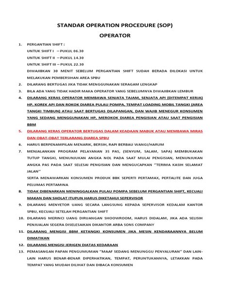 Standar Operation Procedure Operator Andalas Pdf