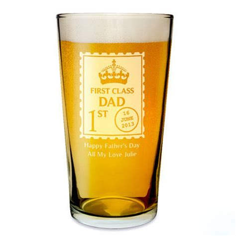 Personalised First Class Pint Glass Beer Glass For Dad The Kitchen