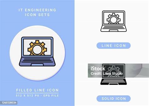 It 엔지니어링 아이콘은 솔리드 아이콘 라인 스타일로 벡터 일러스트레이션을 설정합니다 컴퓨터 기어 기호 건설 산업에 대한 스톡 벡터 아트 및 기타 이미지 Istock