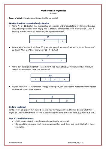 Extra Support Activity Solve Equations With Two Unknowns Year 6
