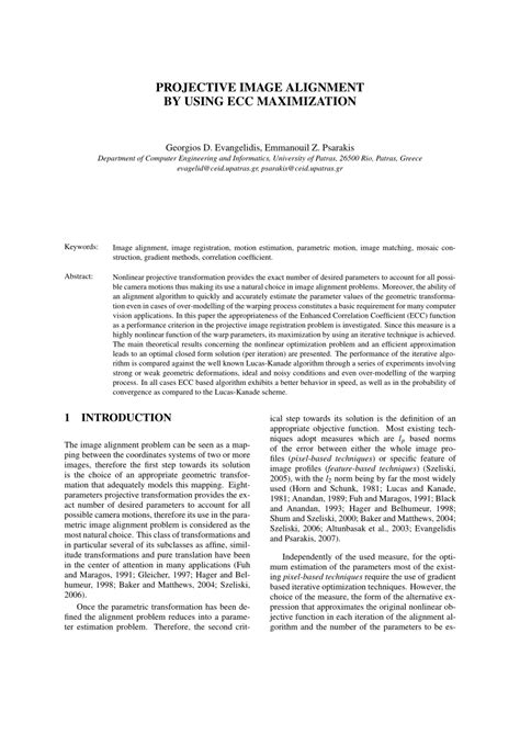 Pdf Projective Image Alignment By Using Ecc Maximization