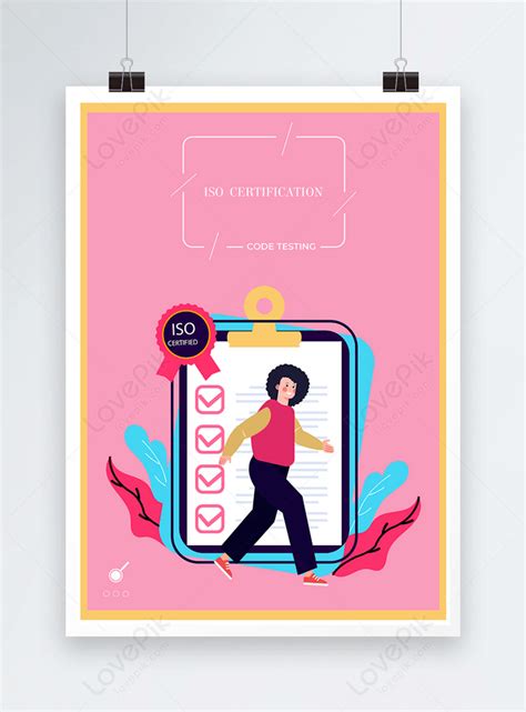 Iso Certification Illustration Pink Background Poster Template Image Picture Free Download