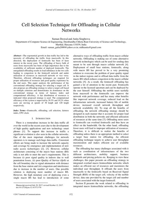 Pdf Cell Selection Technique For Offloading In Cellular Networks