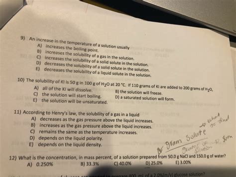Solved 9 An Increase In The Temperature Of A Solution