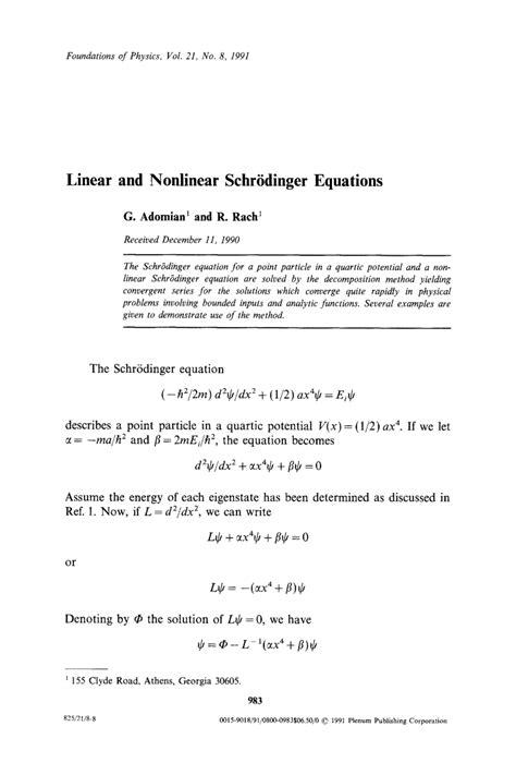 Pdf Linear And Nonlinear Schr Dinger Equations