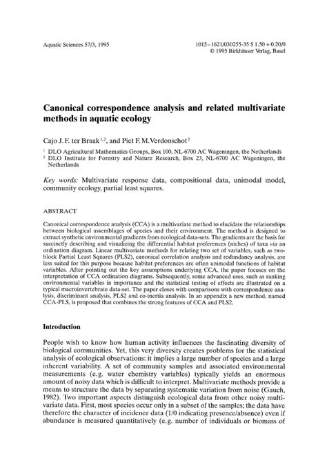 pdf canonical correspondence analysis and relate multivariate methods