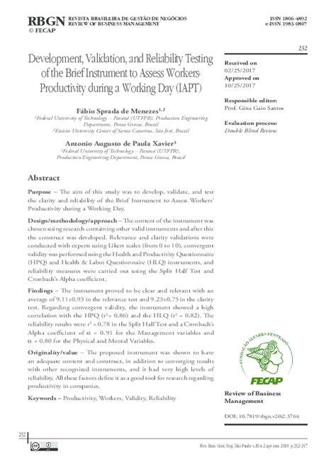 Pdf Development Validation And Reliability Testing Of The Brief Instrument To Assess Workers