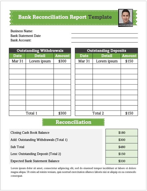 Bank Reconciliation Sheet Bank Reconciliation Template Free Download