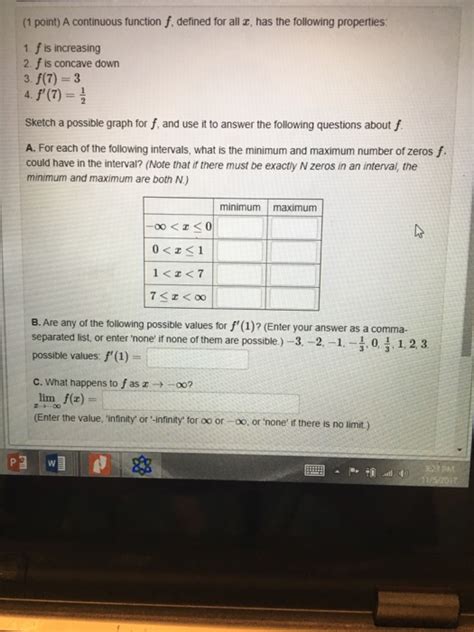 Solved 1 Point A Continuous Function F Defined For All Z