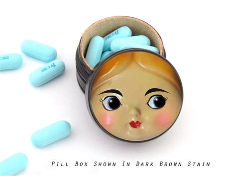 Retro Doll Face Wooden Pill Box Small Lined Jewelry Trinket Box Etsy