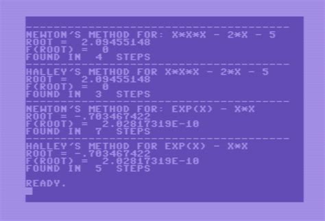 Commodore 64 Using The Newtonraphson Method And Halleys Method To Find The Zeros Of A