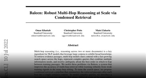 Paper Page Baleen Robust Multi Hop Reasoning At Scale Via Condensed