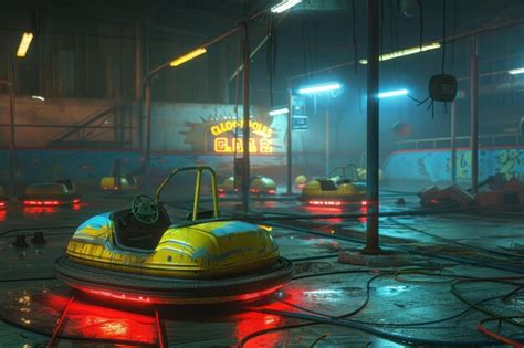 An Old Bumper Car Pavilion In An Abandoned Amusement Park Premium Ai