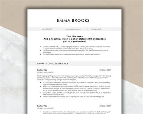 Australian Format Resume Template For MS Word And Pages With Digital Download Resume And Cover