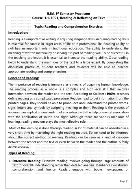 Reading And Comprehension Practicum Bed Practicum English Das