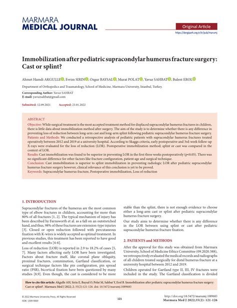 Pdf Immobilization After Pediatric Supracondylar Humerus Fracture
