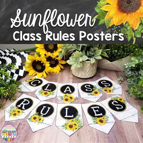 Editable Classroom Rules Posters Sunflower Farmhouse Classroom Decor