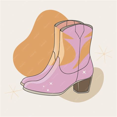 Girly Shine Country Boot Vector Illustration Line Circuit Premium Ai