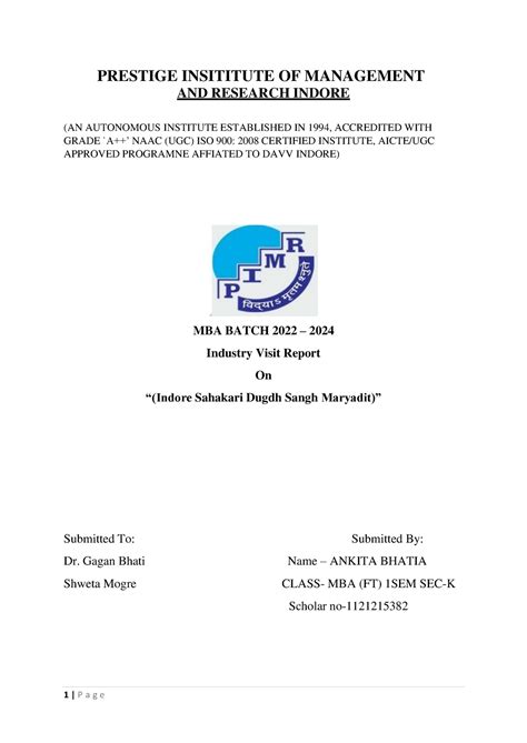 Ankita Bhatia Section K Industry Report Prestige Insititute Of