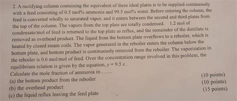 Solved 2 A Rectifying Column Containing The Equivalent Of