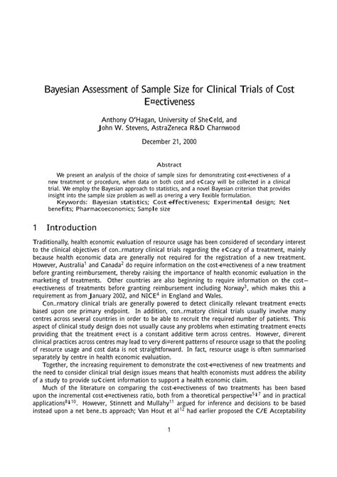 Pdf Bayesian Assessment Of Sample Size For Clinical Trials Of Cost Effectiveness