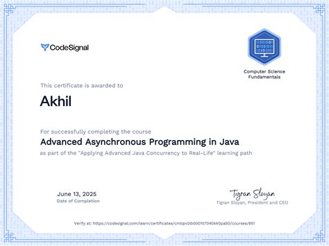 Course Certificate For Advanced Asynchronous Programming In Java