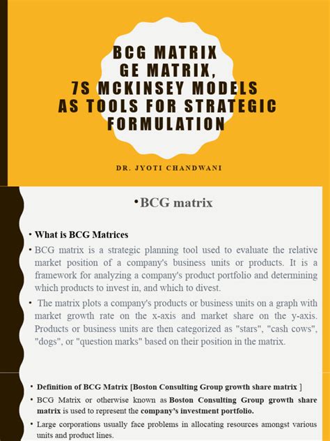 Bcg Matrix Ge Matrix 7s Mckinsey Models As Tools For Strategic Formulation Pdf Strategic