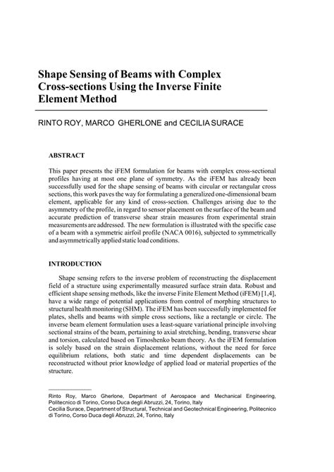 Download Pdf Shape Sensing Of Beams With Complex Cross Sections Using The Inverse Finite