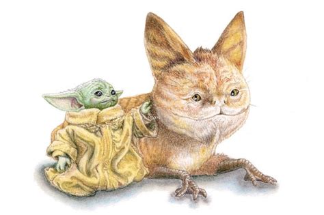 Loth Cat And Grogu Art Print Unique Illustration 5x7 Etsy