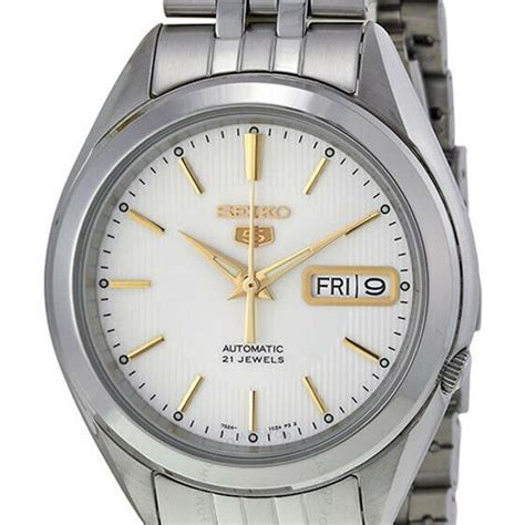 Seiko 5 Snkl17 Mens Stainless Steel White Dial Day Date Automatic Watch Watchcharts